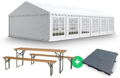 Zahradní Párty stan 6x12m PVC Standard PLUS + PIVNÍ SETY 12ks + PODLAHA  288ks