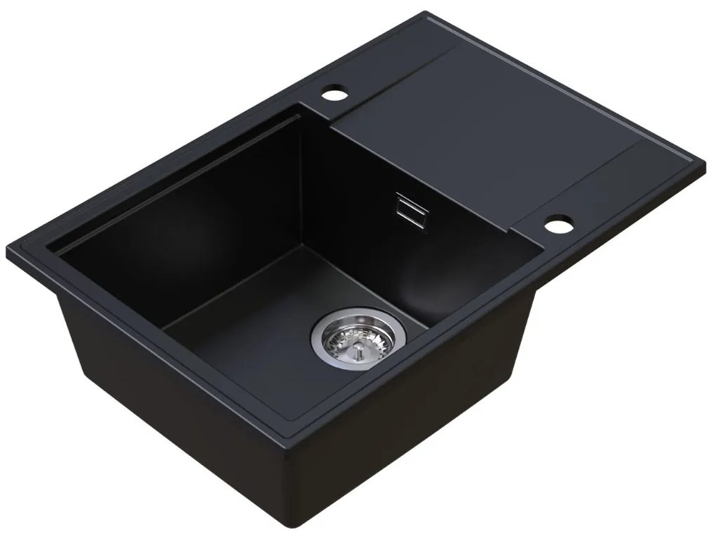Sink Quality Sink55, kuchyňský granitový dřez 680x460x215 mm + chromový sifon, černá, SKQ-SINK.C.1KDO.X