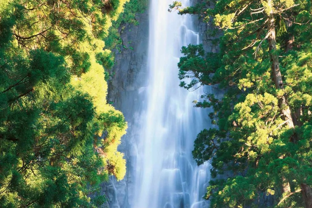 DIMEX | Samolepicí vliesová fototapeta na zeď Vodopád Nachi MA-5-3148 | 375 x 250 cm | zelená, modrá