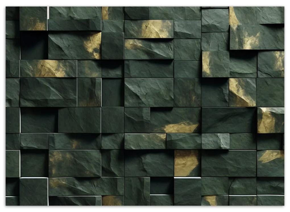Fototapeta, Zelená mozaika kostka 3D - 350x245 cm