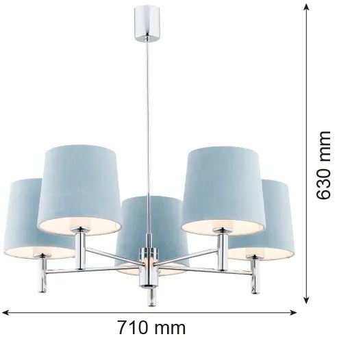 Argon 2076 - Lustr na tyči BOLZANO 5xE27/15W/230V modrá