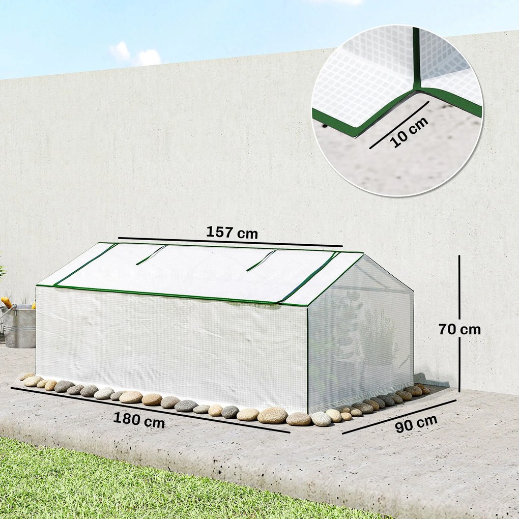 Outsunny fóliový skleník s PE sítí — mrazuvzdorný mini skleník pro balkon a zahradu, skleník na rajčata, 180 × 90 × 70 cm, bílý