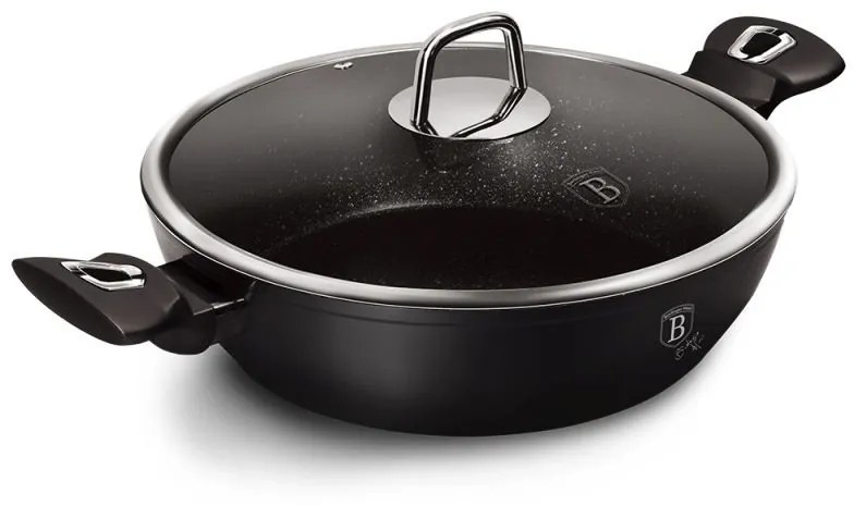 BERLINGERHAUS Pánev WOK s poklicí a mramorovým povrchem 30 cm Black Silver Collection BH-7113