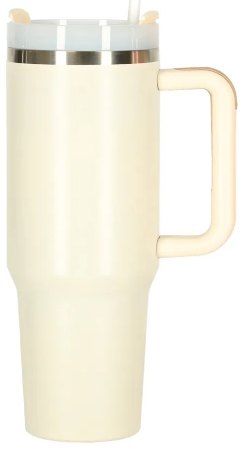 Creative Corner Termohrnek s brčkem a rukojetí termoska 1200ml krémová