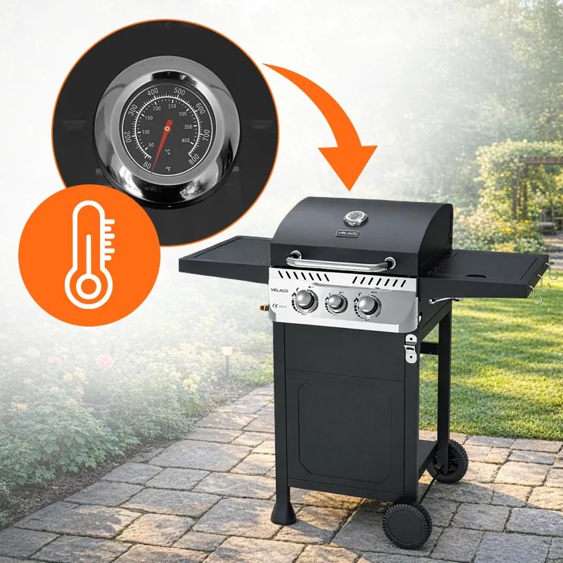 BPS-koupelny Plynový BBQ gril s boční plotýnkou, poličkou a krycí plachtou - , 2+1 hořák
