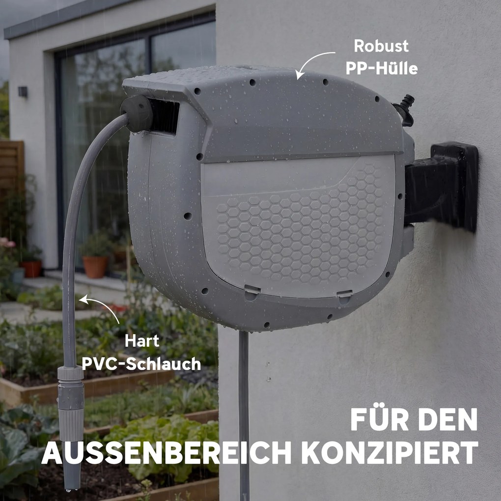 Outsunny Hadicový naviják se zahradní hadicí 30 m, otočný o 180° Box na hadici s automatickým navíjením Samosvorný