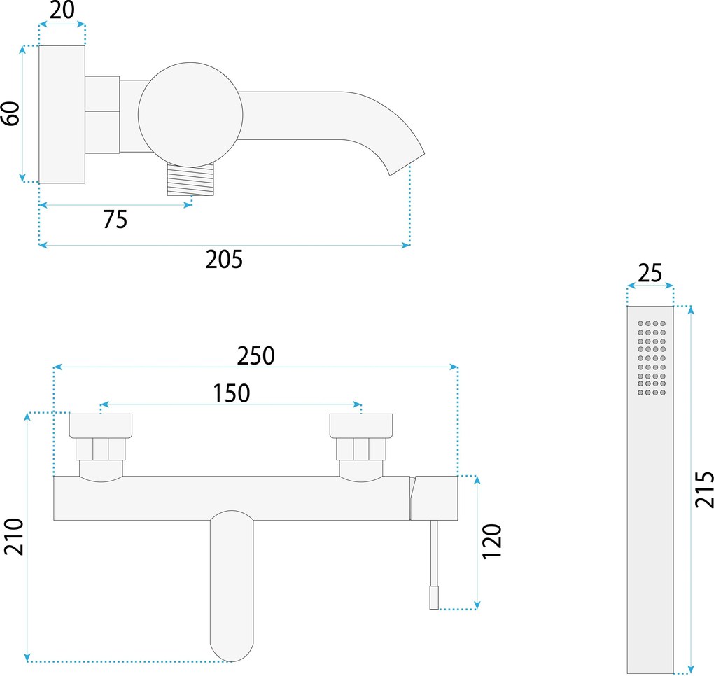 Rea Lungo Diamond, vanová baterie s ruční sprchovou hlavicí, měděná lesklá, REA-B0980