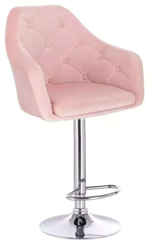 LuxuryForm DESIGN Barová židle ANDORA VELUR na stříbrné kulaté podstavě - světle růžová