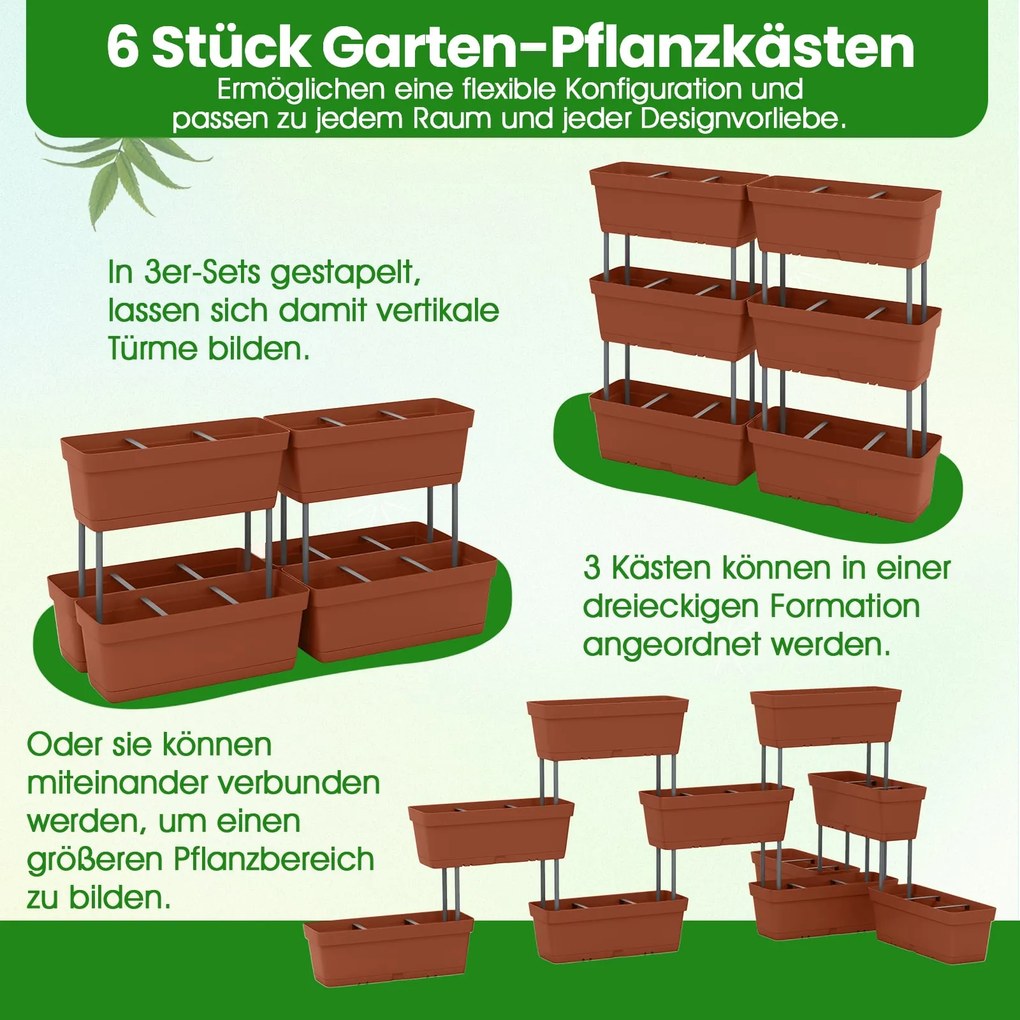 Costway 6 Kus truhlíků s drenážním systémem truhlíky vertikální zvýšený záhon