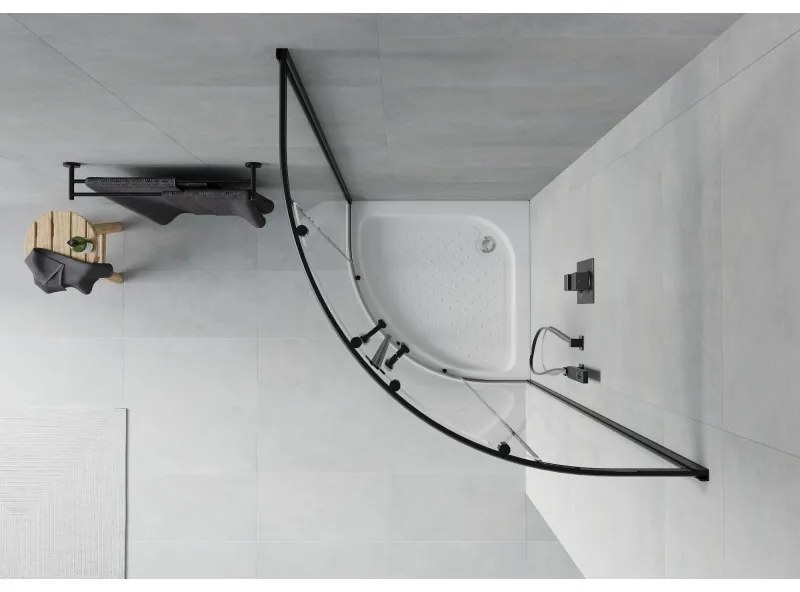 Mexen Rio půlkruhový sprchový kout 80 x 80 cm, Průhledné, Černá + sprchová vanička Rio, Bílá - 863-080-080-70-00-4710