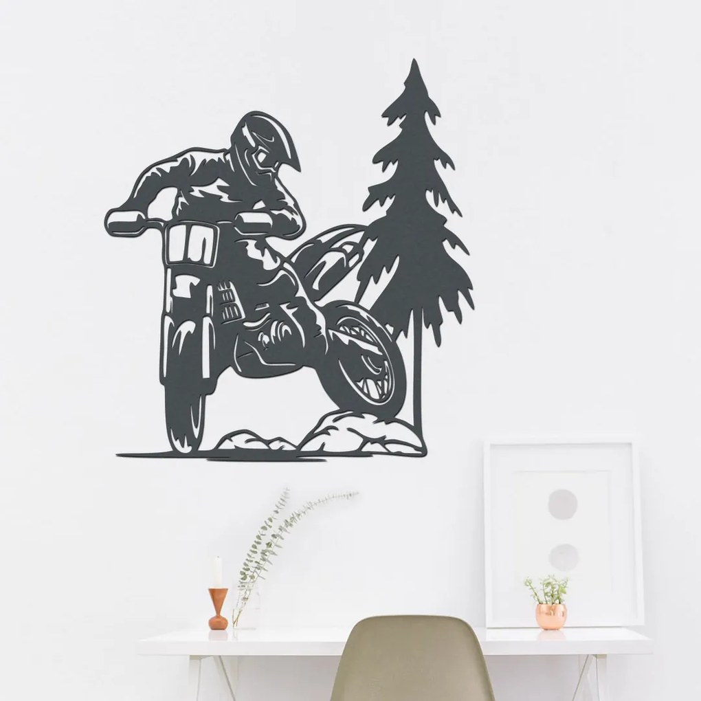 dřevo života Dřevěná dekorace na zeď Motorka Zvolte rozměr (cm): 55x60, Zvolte barvu dekoru: Černá