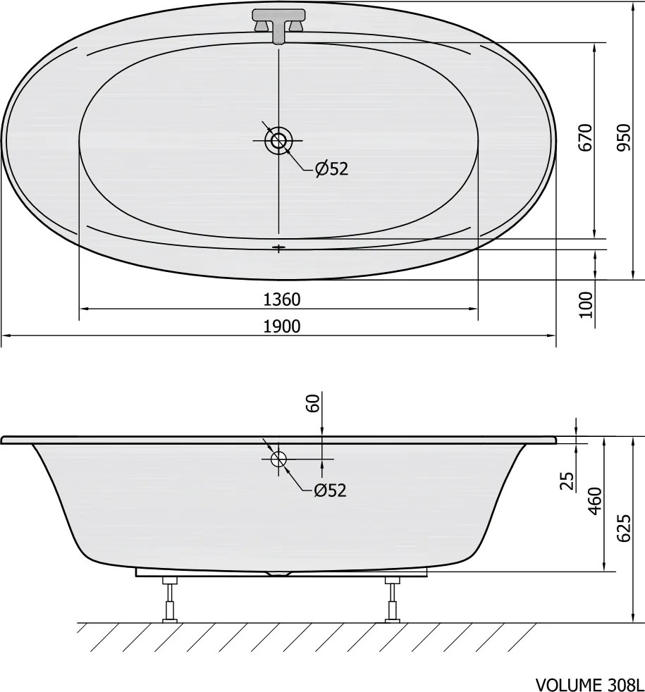 Polysan Stadium 190 x 95 cm vana oválná akrylátová 82111