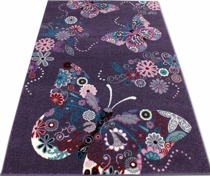 Dětský koberec Bella motýlci / fialová - 120 x 170 cm