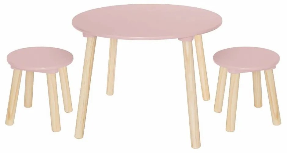 Dětský dřevěný stůl se dvěma židlemi - růžová