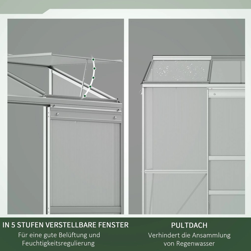 Skleník Outsunny Tomato house Skleník s posuvnými dveřmi a výklopnými střešními okny z polykarbonátu a hliníku Stříbrná 192 x 68 x 196 cm pro zahradn…