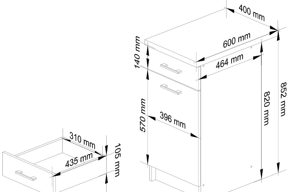 Kuchyňská skříňka OLIVIE 40x85 cm matná bílá/matná grafitově šedá/dub přírodní