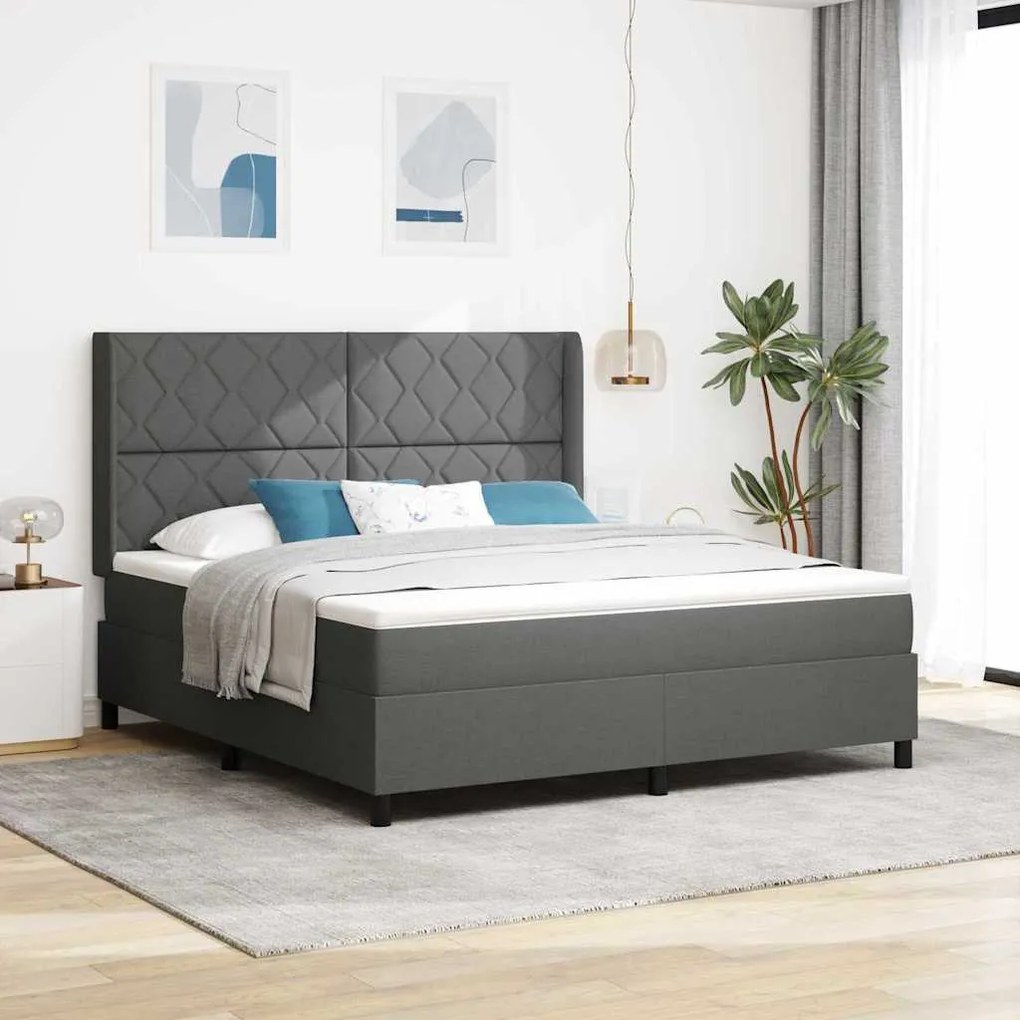 Postel s boxspringem s polštářem Tmavě šedá 200 x 180 cm textil 3341722