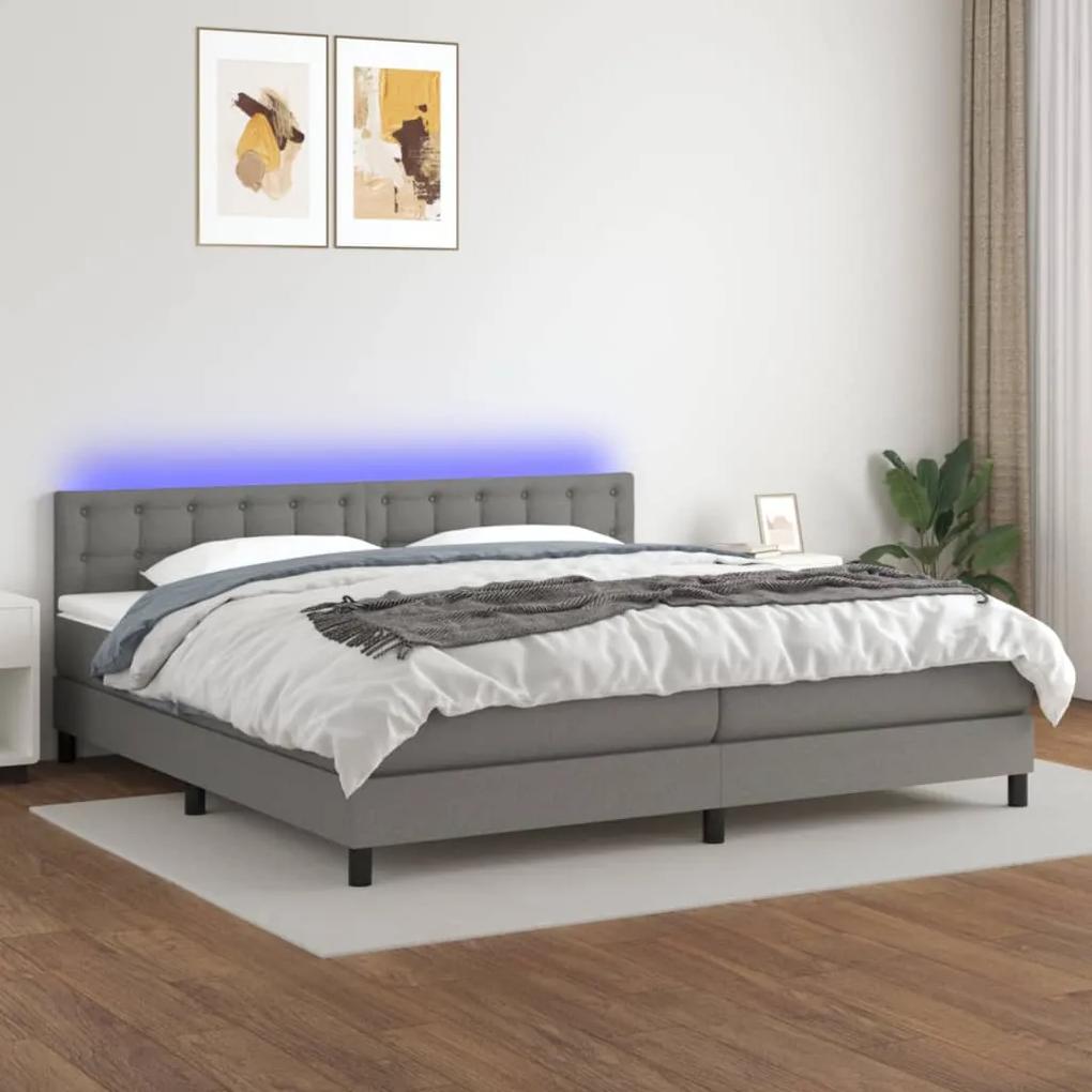 Box spring postel s matrací a LED tmavě šedá 200x200 cm textil,  3133502