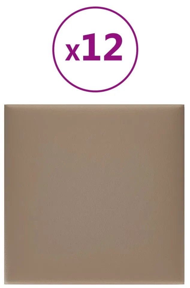 vidaXL Nástěnné panely 12 ks cappuccino 30 x 30 cm umělá kůže 1,08 m²