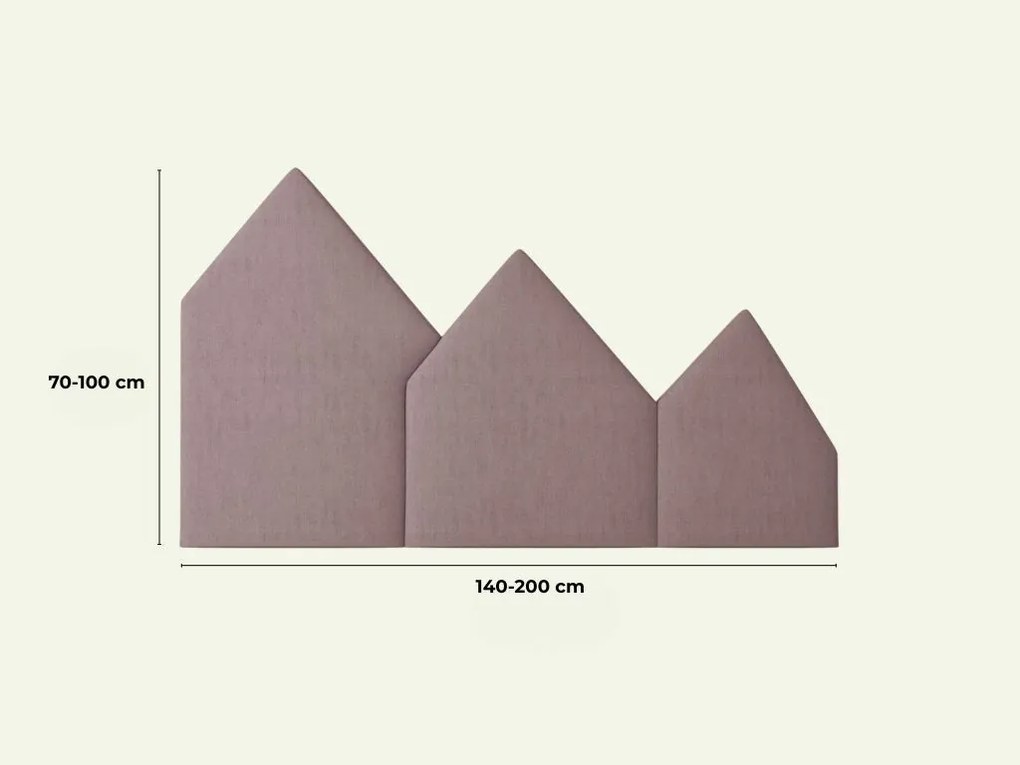 Čalouněný panel na zeď HORY - levá strana Zvolte barvu: Světle růžová, Zvolte rozměr: 100x200 cm, Uchycení na zeď: Bez uchycení (možnost použití lepidla)