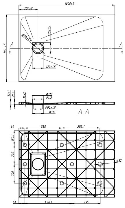 BPS-koupelny Obdélníková akrylátová sprchová vanička HYD-OSV-RIKO 100x70 šedá