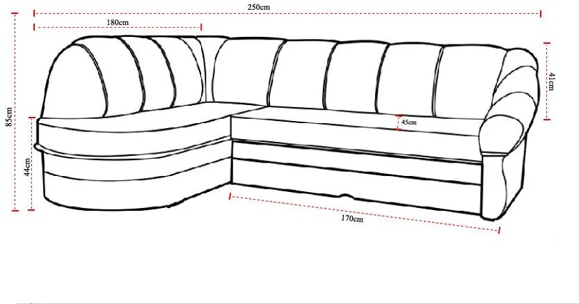 ELTAP BENANO rohová rozkládací sedací souprava s úložným prostorem šedá 250 x 85 x 180 cm
