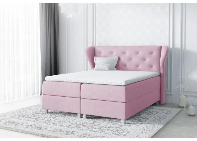 Boxspringové čalouněná postel Eveli růžová 160 + Topper zdarma