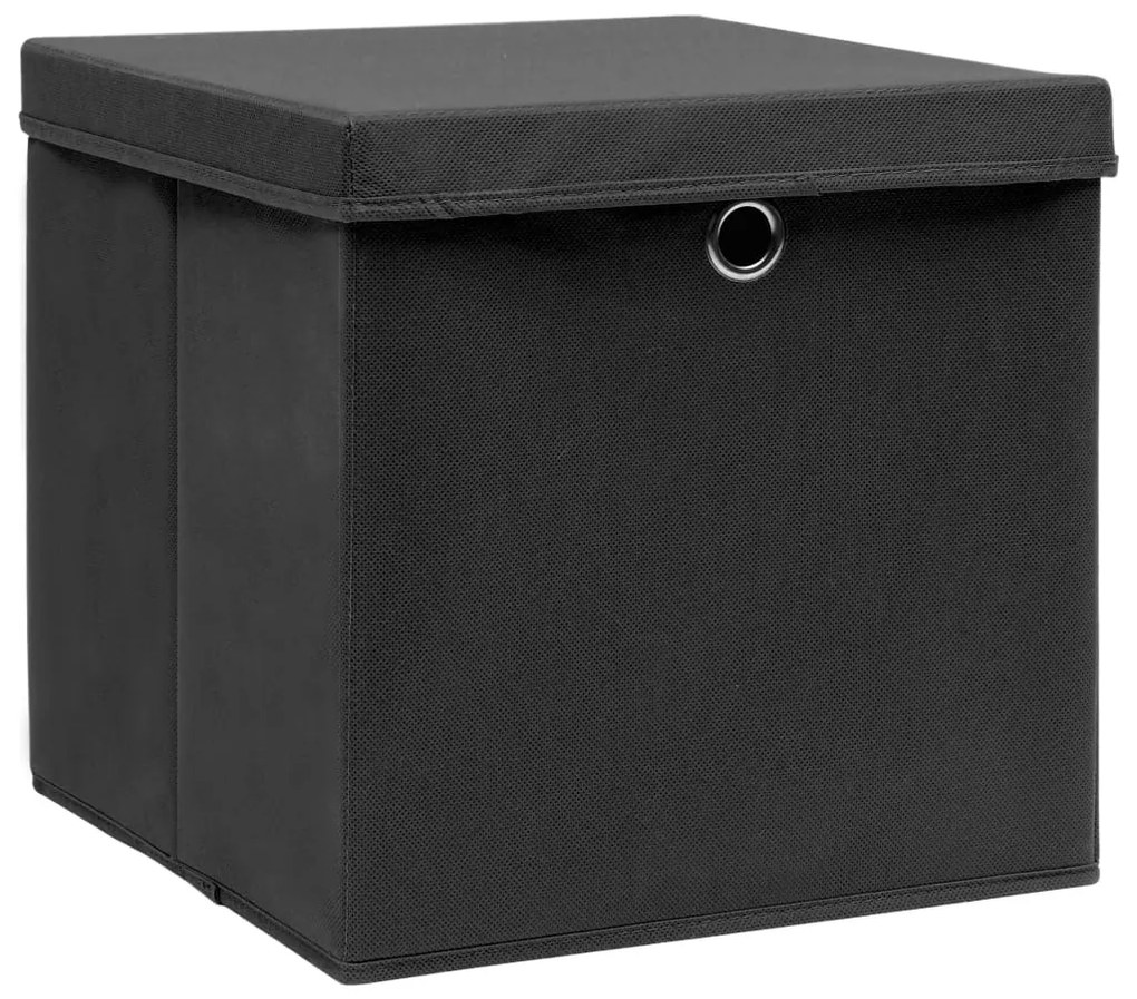 Úložné boxy s víky 10 ks černé 32 x 32 x 32 cm textil - Default Title