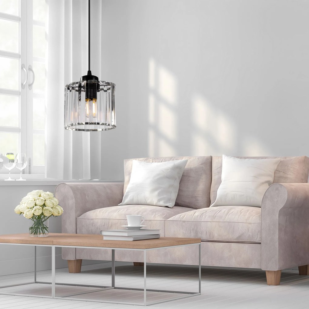 Toolight, křišťálová závěsná lampa E27 60W APP511-1CP, černá, OSW-08551
