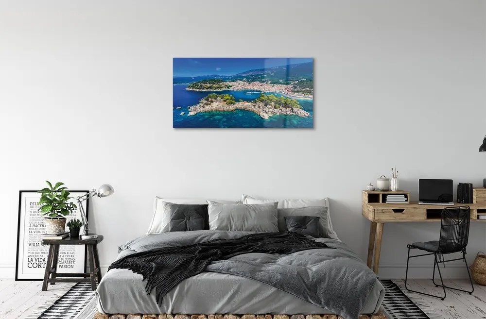 Obraz na skle Řecko Panorama moře město 140x70 cm