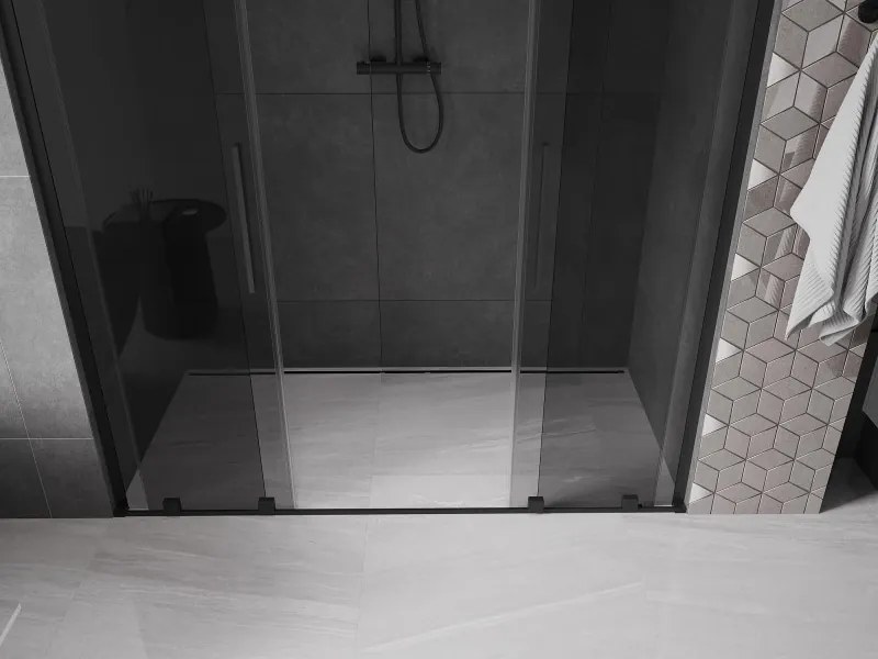 Mexen Velar L Duo, posuvné sprchové dveře do otvoru 170 cm, 8mm šedé sklo, černá matná, 871-170-003-42-70