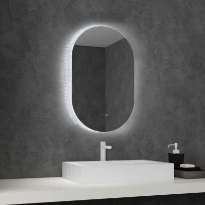 kleankin oválné osvětlené LED nástěnné zrcadlo do koupelny 81 x 51 cm, 3 barvy, nastavitelná jasnost, dotykový spínač, průhledné