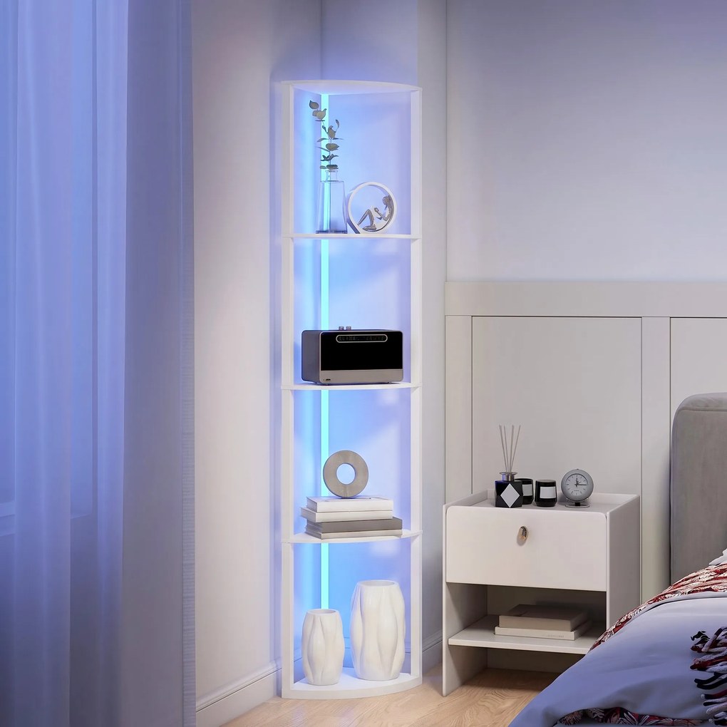HOMCOM LED stojací lampa, 5stupňově stmívatelná lampa s policí, RGB měnění barev, dálkové ovládání B31-552V90WT