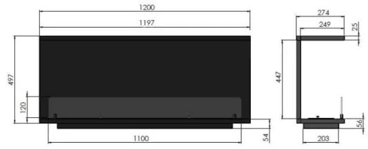 InFire - Vestavěný BIO krb 120x50 cm 3kW černá