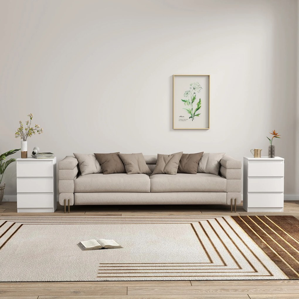 HOMCOM Noční stoly, sada 2 ks, 3 zásuvky, bezúchytový design, vzhled dřeva, bílá