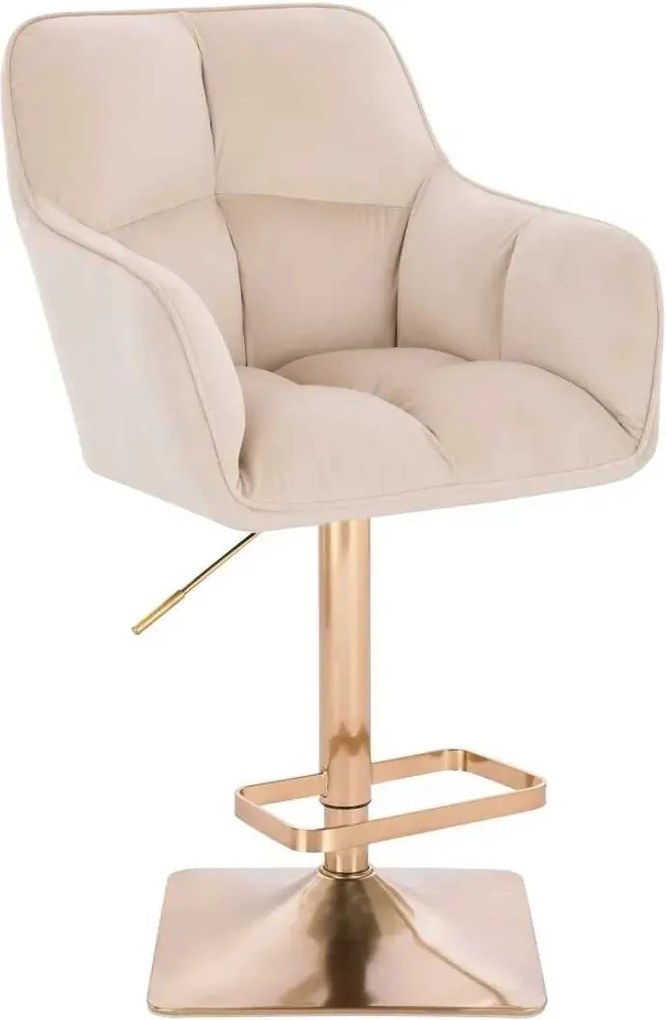 LuxuryForm DESIGN Barová židle AMALFI VELUR na zlaté hranaté podstavě - krémová