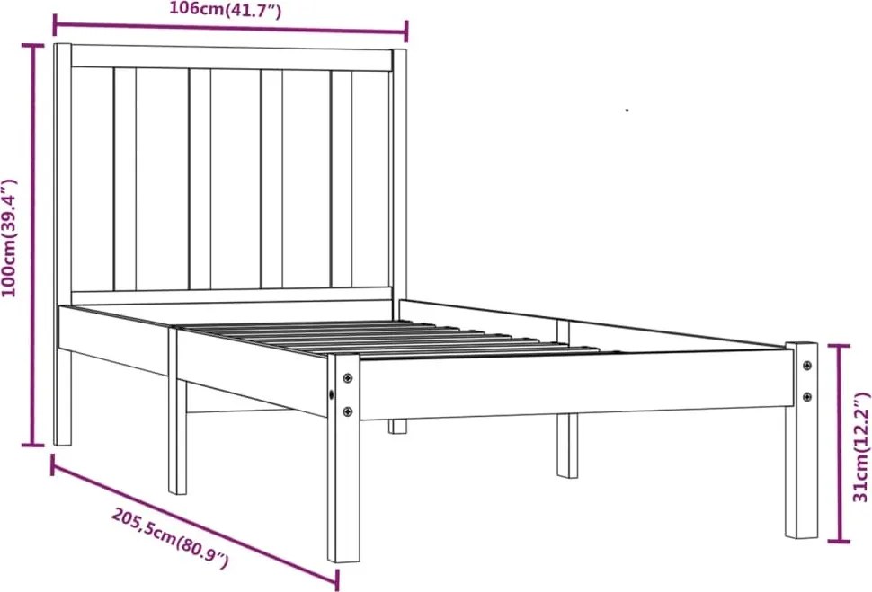 vidaXL Rám postele masivní borovice 100 x 200 cm [3105063] Barva: Přírodní