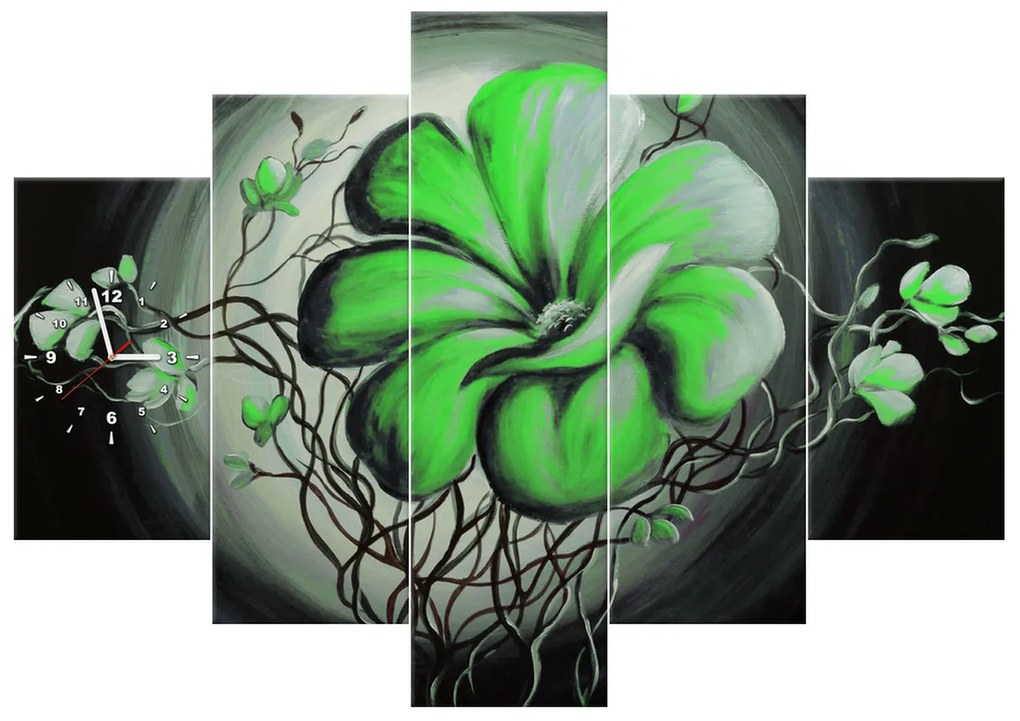 Gario Obraz s hodinami Zelená živá krása - 5 dílný Rozměry: 150 x 105 cm