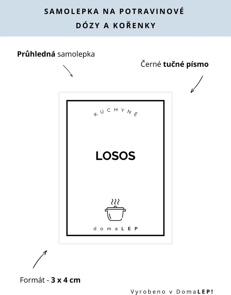 Samolepka na kořenky LOSOS průhledná 3 × 4 cm tučné písmo