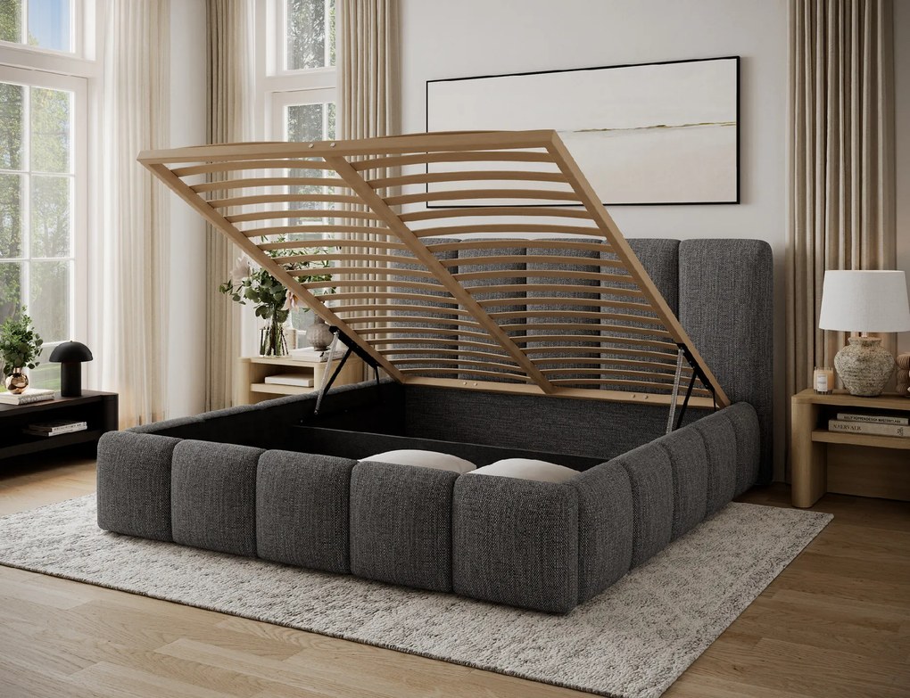 Postel Edvige + Dřevěný rám + Standardní zdvih + kontejner 180x200