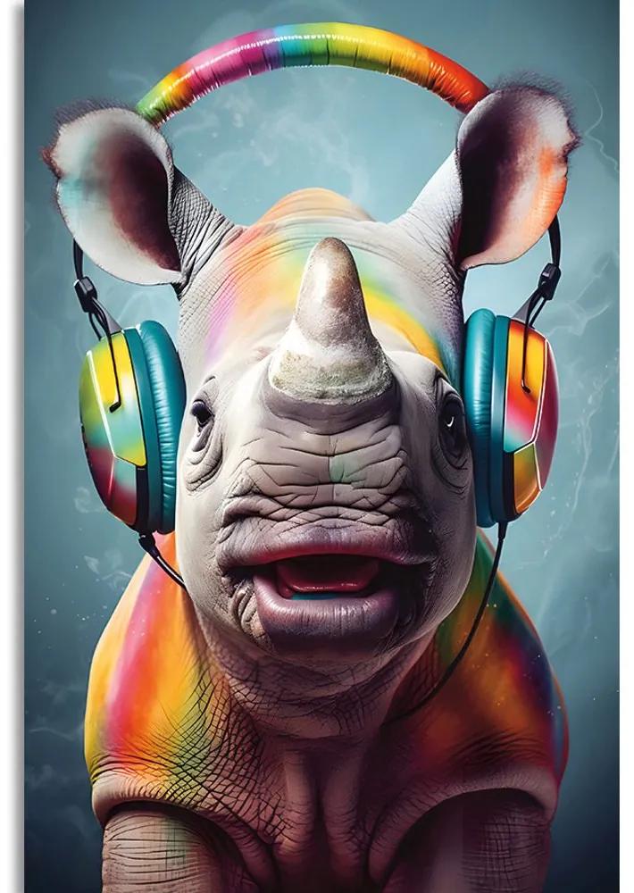Obraz nosorožec se sluchátky