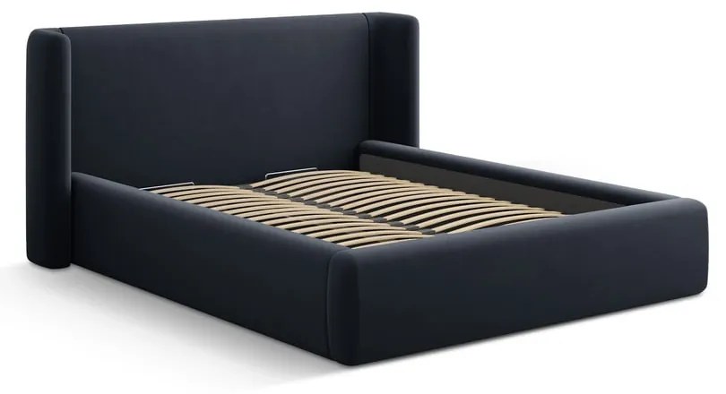 Tmavě modrá čalouněná dvoulůžková postel s úložným prostorem s roštem 140x200 cm Jason – Windsor & Co Sofas