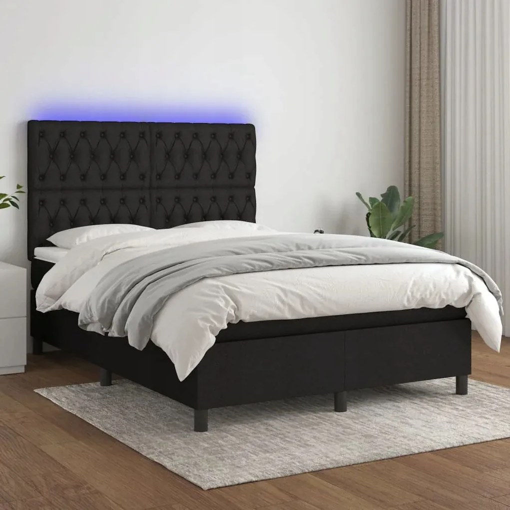Fionshop 264251448 Box spring postel s matrací a Led černá 140x200 cm tex