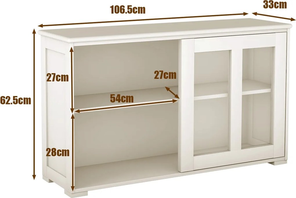 Costway Příborník s posuvnými dvířky 106,5 cm, krémově bílý