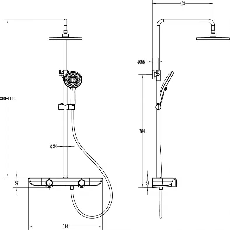 Mexen Axis, sprchová souprava se skleněnou poličkou, zlatá lesklá-černá, 78112-75