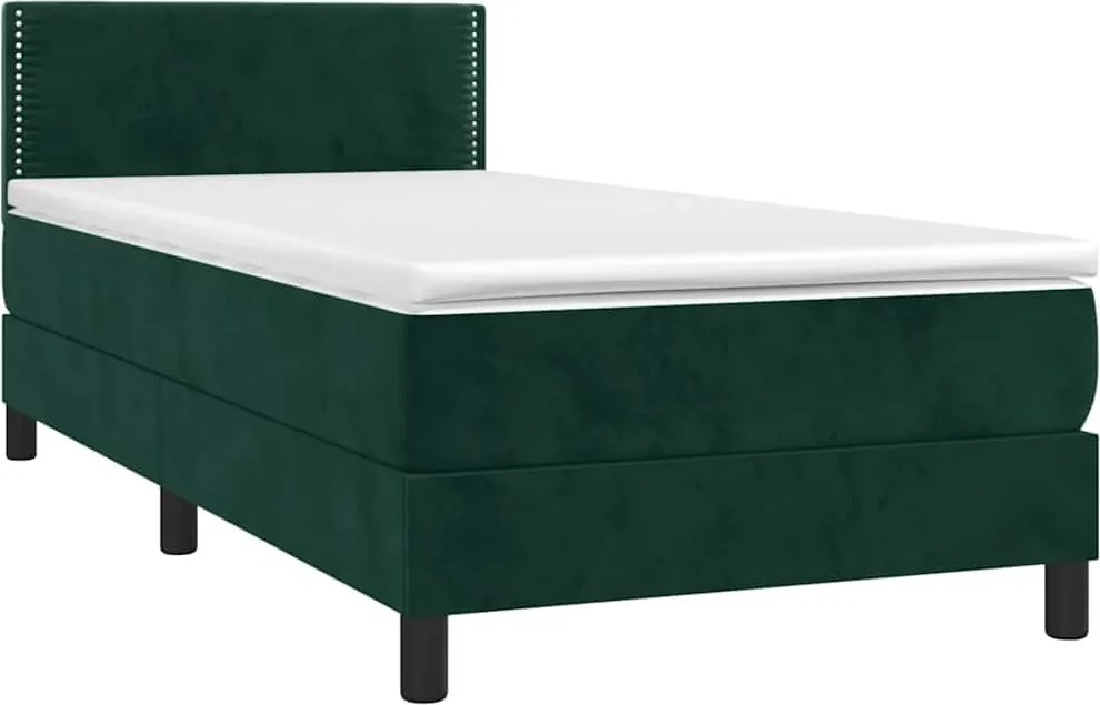 Box spring postel s matrací a LED tmavě zelená 80x200 cm samet 3134312