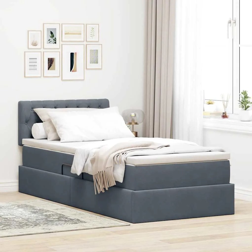 Postel s úložným prostorem s čelo Tmavě šedá 90 x 200 cm samet 3370792
