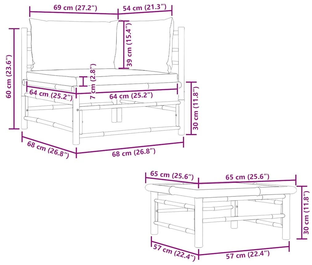 vidaXL Marketos 2dílná zahradní sedací souprava s tmavě šedými poduškami bambus