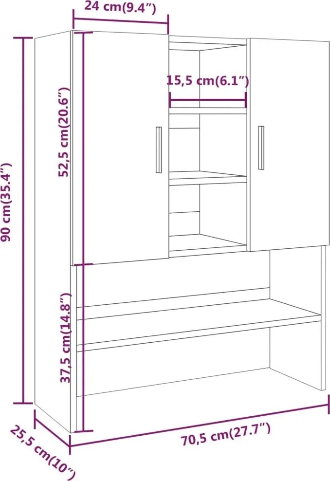 vidaXL Skříňka nad pračku 70,5 x 25,5 x 90 cm [815946] Barva: šedá s vysokým leskem