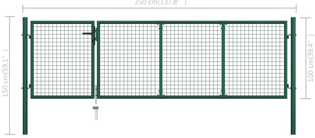 vidaXL Marketos Zahradní brána ocelová 350 x 100 cm zelená
